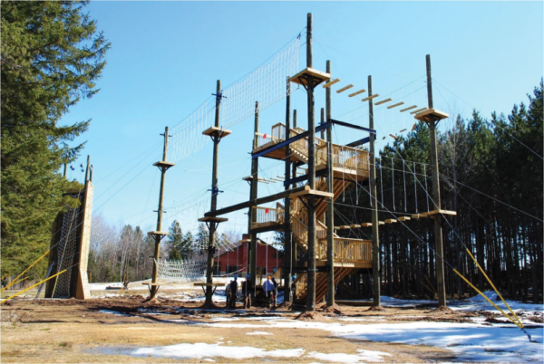 high ropes course_ stair access, wide platforms, climbing wall ...